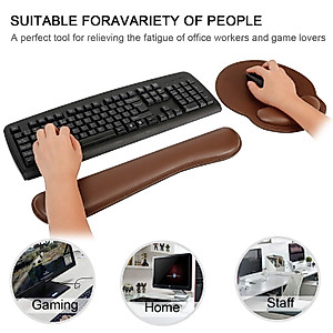 RICHEN Ergonomic PU Leather Keyboard Wrist Rest and Mouse Pad with Wrist Support, Memory Foam Set for Computer/Laptop,Gaming and Office, Comfortable for Easy Typing & Pain Relief (PU Brown)