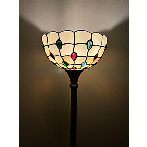 enjoy decor lamps Tiffany Torch Floor Lamp Gold Stained Glass Peacock Tail Crystal Beans LED Bulb Included for Living Room Dining Room Bedroom 12" W*12" D*66" H