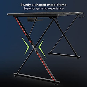 It's_Organized Gaming Desk 55 Inch PC Computer Desk,Home Office Student Study Desk with Cup Holder Headphone Hook Handle Rack,Black