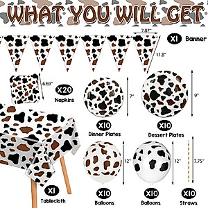 Brown Cow Prints Plates and Napkins Party Supplies, Highland Cow Birthday Decorations-Cow Print Tablecloth, Banner, Plates and Napkins, Balloons, Straws for Farm Party Baby Shower, Cowboy Cowgirl