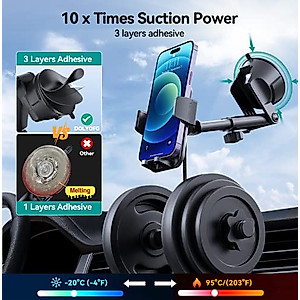 Car Phone Holder Mount, [Military-Grade Suction & Super Sturdy Base] 3 in 1 Universal Phone Mount For Car Dashboard Windshield Air Vent Hands Free Car Phone Mount for iPhone Android All Smartphone