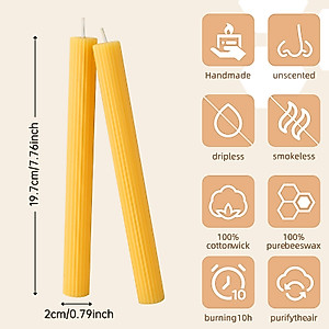Natural Beeswax Taper Candles,8 inch Long Beeswax Candle Sticks,10 Hour Burn Time Tapered Candle, Dripless and Smokeless Beeswax Tapers, for Purified Air Spa Relaxation Christmas Home Decor(4pcs)