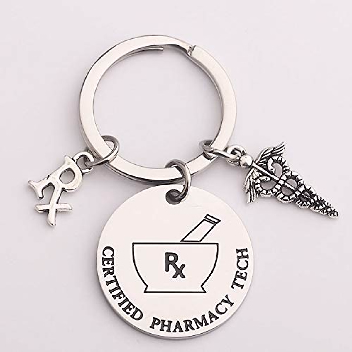 BEKECH Pharmacy Technician Gifts RX Pharmacist Keyring Gift Certified Pharmacy Tech Keychain RX Jewelry Pharmacy Jewelry Pharmacist Gift Pharmacy Student Graduation Gift (silver)