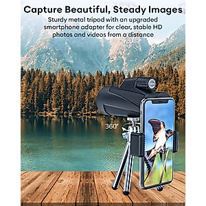 New 2023 Monocular Telescope High Powered Monocular with Smartphone Adapter & Metal Tripod - BAK4 Prism Monocular with Clear Low Light Vision for Wildlife Hunting Camping Travelling