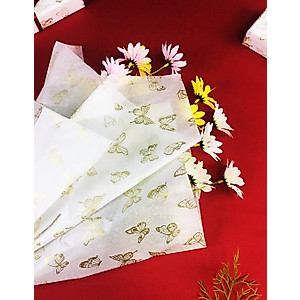 Bzumoot 50 Sheets Large Tissue Paper for Gift Bags 20 * 28 Inches White Metallic Gold Wrapping Gift Paper Butterfly Pattern Gift Wrapping Paper for Christmas Wedding Birthday Party DIY Craft