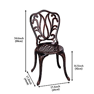3 Piece Bistro Set,Outdoor Patio Set,Anti-Rust Cast Aluminum Bistro Table Set for Park Yard Front Porch Furniture(New Brown)…
