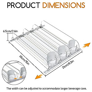 Drink Organizer for Fridge: Self Pushing Soda Can Dispenser for Refrigerator with Double Spring Beverage Pusher Glide Width Adjustable Soda Can Organizer for Kitchen Pantry White 3 Rows