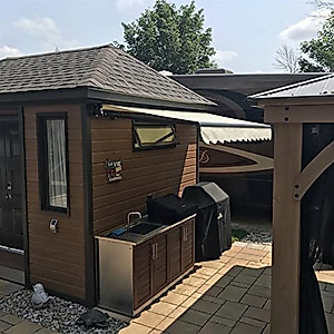 ALEKO Manual Retractable Patio Awning|10' W x 8' L Handle Crank Deck Awning| Black Frame, Polyester Water Resistant Canopy, UV Protection Sun Shade for Yard, Porch, Balcony| Ivory