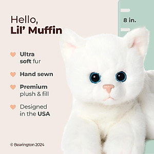 Bearington Lil' Muffin Small Plush Stuffed Animal White Cat, Kitten 8 inch