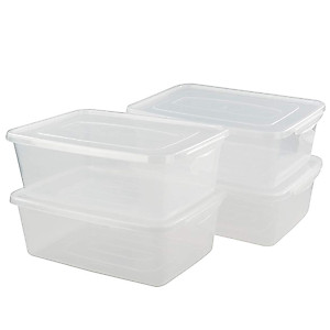 Kekow 4-Pack Plastic Clear Storage Bins with Lids, Plastic Latch Storage Boxes, 14 L