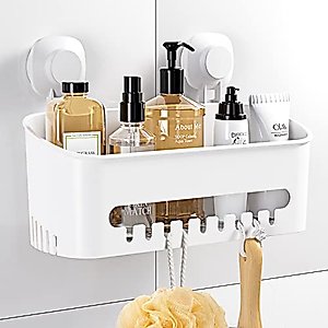 Budget & Good Shower Caddy Suction Cup No-Drilling Removable Bathroom Shower Organizer Suction Shower Storage Heavy Duty Shower Shelf Basket Organizer for Bath Shampoo Conditioner - White