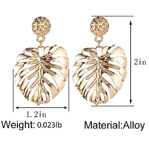 Shegirl Palm Leaf Earrings Hollow Leaves Dangle Earrings Gold Studs Earrings Fashion Jewelry for Women Gift