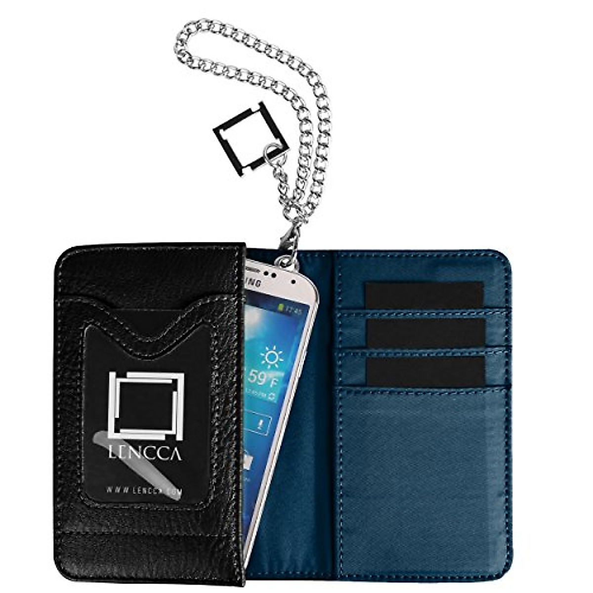 Lencca Kymira II Vegan Leather Smartphone Clutch Wallet Purse with Removable Chain Wrist Strap - Black/Marine