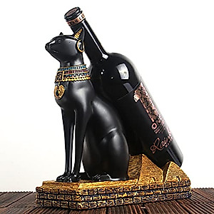 FRCOLOR Wine Holder Cat Shaped Wine Holder Resin Egyptian Cat God Figurine Wine Bottle Shelf Rack Retro Champagne Bottle Stand for Home Kitchen Countertop Bar Wine Bottle Holder