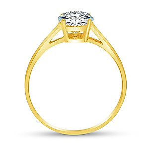 Size - 8 - Solid 14k Yellow Gold Round Cut Classic Thin Band Solitaire Wedding Engagement Ring CZ Cubic Zirconia 1.0ct.