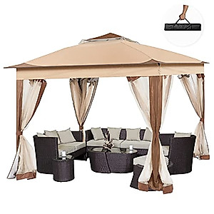 UDPATIO Pop Up Gazebo 11'x11' Patio Instant Gazebo Tent with Mosquito Netting, Outdoor Canopy Shelter with 121 Square Feet of Shade, Soft Top Metal Frame Gazebo for Lawn, Garden, Backyard and Deck