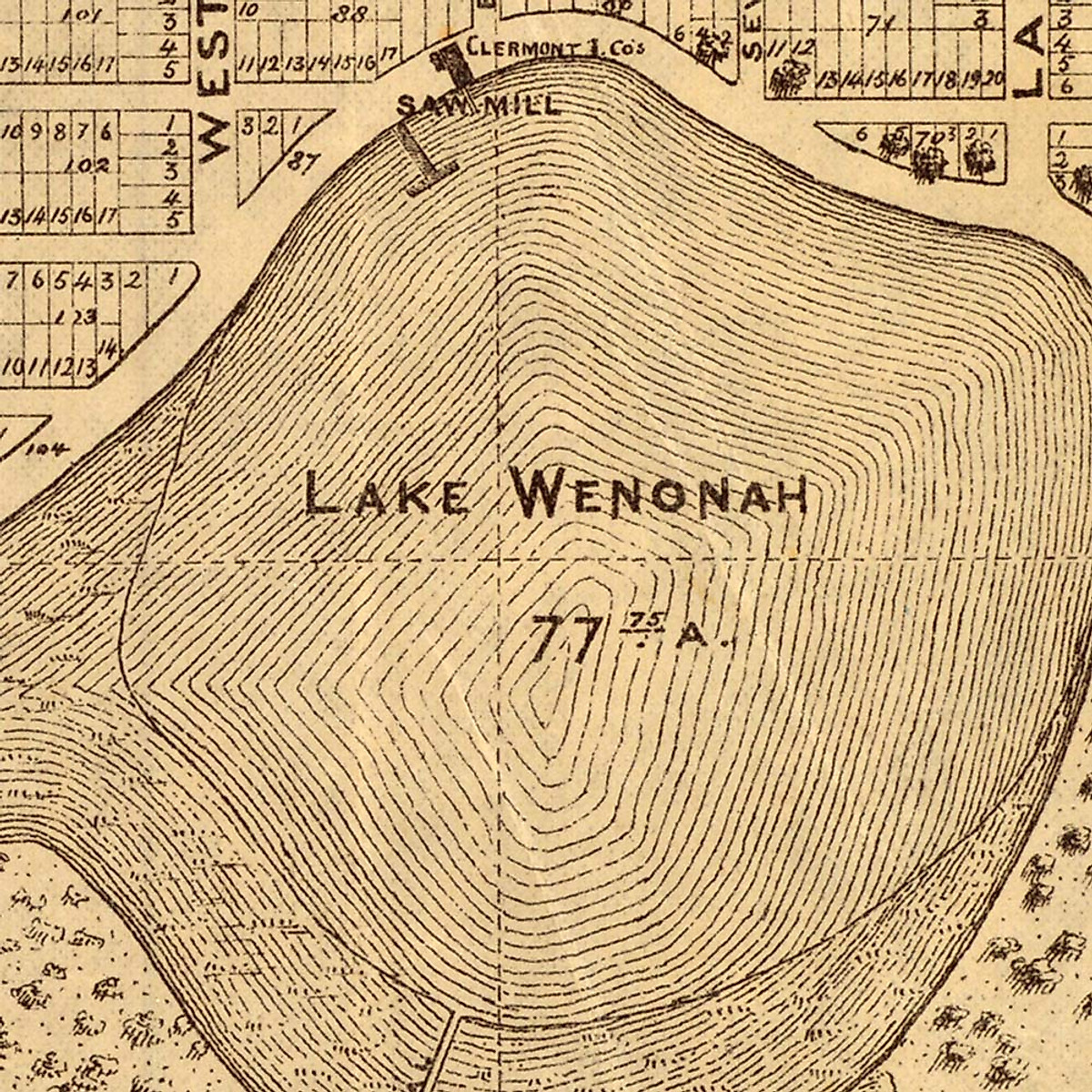 Antiguos Maps - City of Clermont, Florida map circa 1884 - measures 24 in x 30 in (610 mm x 762 mm)