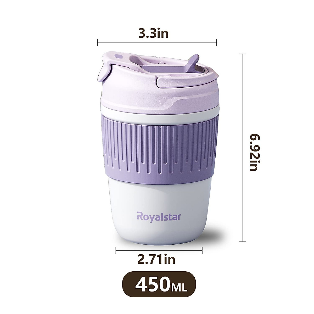MIUGO Coffee Mug Travel Tumbler with Lid and Straw Reusable Thermos 15oz Vacuum Insulated Stainless Steel Cup 450ml Two Ways to Drink