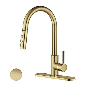 Havin Gold Kitchen Faucet with Pull Down Sprayer, High Arc Stainless Steel Material, with cUPC Ceramic Cartridge,with 10" Deck Plate,Fit for 1 or 3 Holes Kitchen Sink or Laundry Sink,Brushed Gold