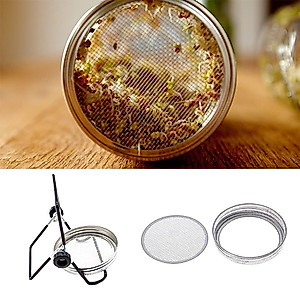 KFUVW Sprouting Jar Germination Kit Accessories, Including Sprouting Lids for Wide Mouth Mason Jar (32 oz)/ Stands