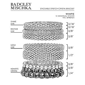 Badgley Mischka Women's Bracelet - Stackable Stretch Layered Crystal Snake Panther Link Mesh Bangle Tennis Bracelet, White