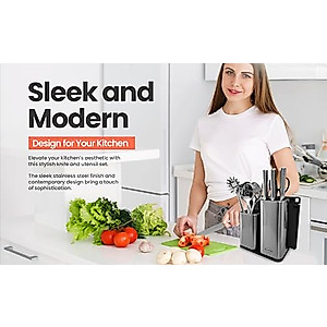 MENZELIANO 13 pcs kitchen knife set with block and cooking stainless steel utensils set with holder