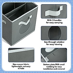 GARPROVM Collapsible Storage Cubes 11 Inch Foldable Fabric Storage Cubes With Clear Window and 4 Leather Pu Material Handles for Shelves For Closet, Utility Room, Storage Room