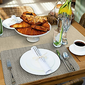 CounterArt Taupe and Natural Basket Weave Design Reversible Easy Care Plastic Placemat Set of 2 Made in The USA