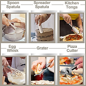 Silicone Kitchen cooking Utensils Set, AIKKIL 43 Pcs Heat Resistant Khaki Cooking Utensils Set, Turner, Tongs, Spoon, Spatula, Kitchen Gadgets Tools Set For Nonstick Cookware(Dishwasher, BPA Free)