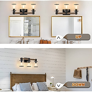 Elegant Wood Bathroom Vanity Light Over Mirror, 3 Lights Farmhouse Lights Fixtures, Rustic Wall Vanity Lighting Fixtures with Clear Glass Shade for Living Room, Bedroom, Hallway