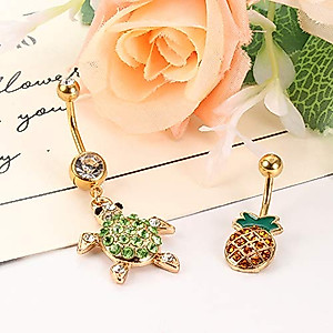 YADOCA 10 Pcs 14G Dangle Belly Button Rings for Women Stainless Steel Cute Navel Rings Body Piercing Jewelry Set