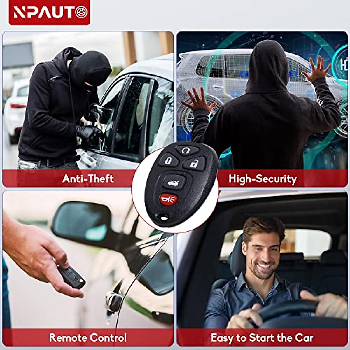 NPAUTO Key Fob Replacement for Chevy Impala 2006 2007 2008 2009 2010 2011 2012 2013, Cadillac DTS Buick Lucerne 2006-2011, Chevy Monte Carlo 06-07 Keyless Entry Remote Start Control OUC60270, OUC60221