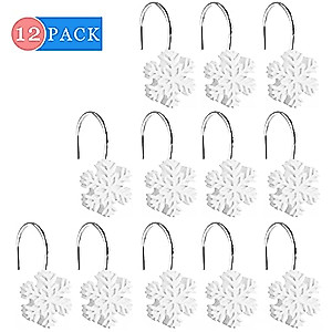 Shower Curtain Hooks, Snowflake Shower Curtain Rings Christmas Shower Curtain Hooks for Winter Bathroom Restroom(Snow)
