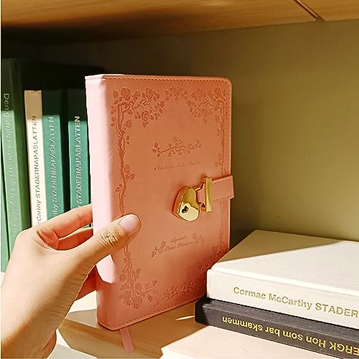 AtoZ Create Diary with Lock and Keys for Teen Girls 360 Pages Leather Heart Shaped Locking Journal (B6(7"*5"),Pink)