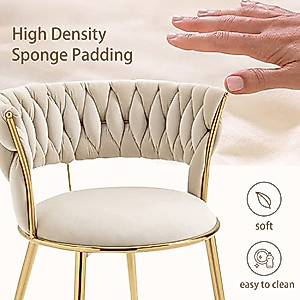 Nlur Velvet Dining Chairs Set of 2 Upholstered Side Chair Accent Chair Living Room Vanity Chair with Golden Legs for Dining Room Kitchen, Ivory