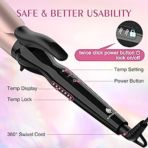 MiroPure Curling Iron, 1 1/2 Inch Hair Curling Iron with Ceramic Coating, Professional Curling Wand, Fast Heating up to 450°F, Wide Voltage for Worldwide, Temperature Lock & 60 Mins Auto Off