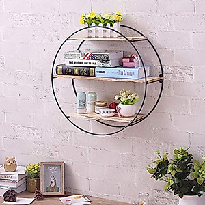 3-Layer Floating Shelves for Wall Rustic Wood Geometric Style Decor Shelf Wall-Mounted Storage Display Stand (Black,Brown, One Size)