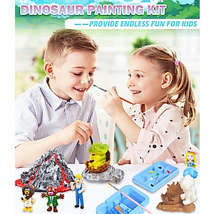 45 Pcs Dinosaur Painting Kit Toys for Kids Arts and Crafts Kit - Paint Your Own Dinosaur Toy Party Supplies Toy Dinosaur Figures W/Play Mat, Kid Paint Dino Toy Set Creativity Gift for Girl Boy Age 3+