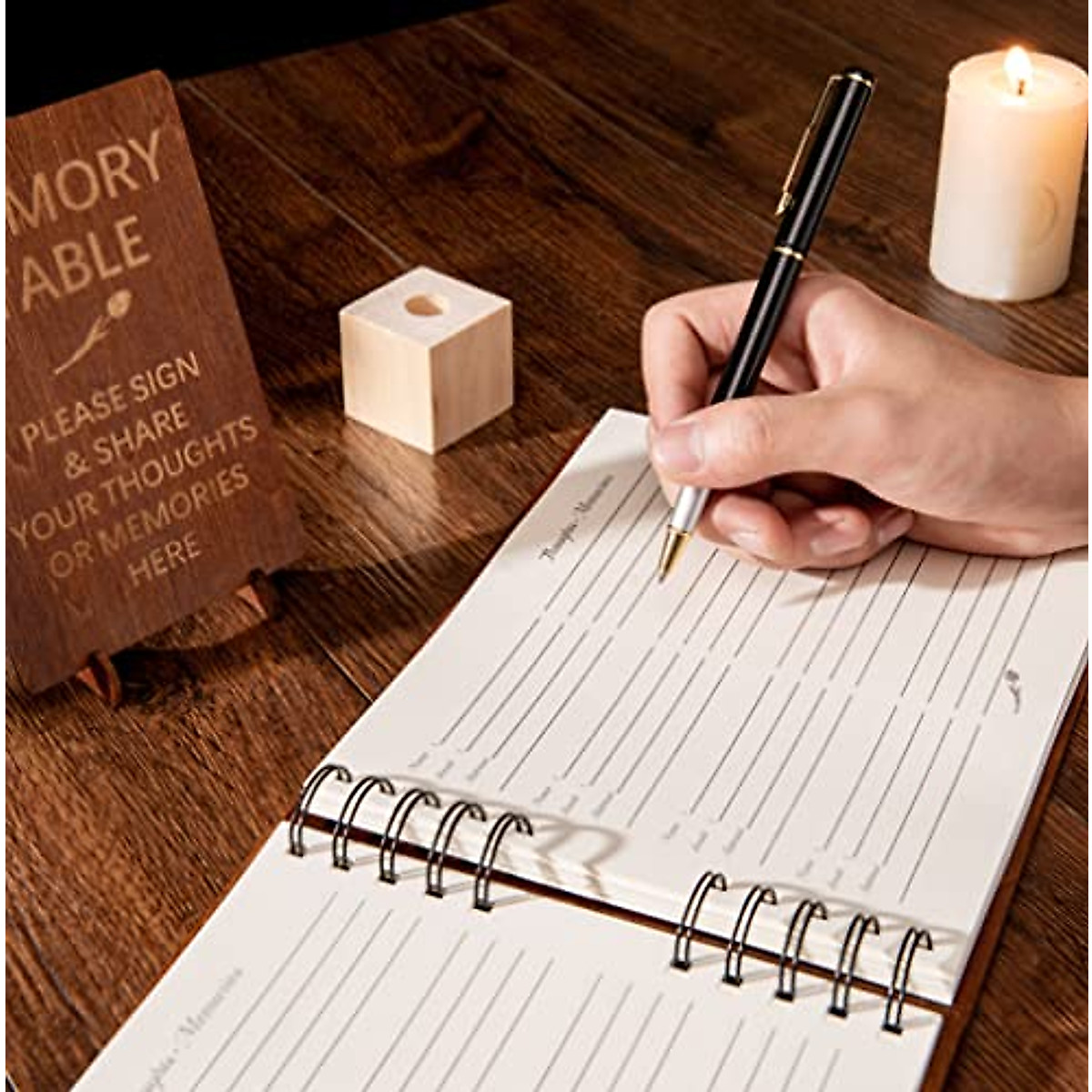 Funeral Guest Book Alternatives for Memorial Service Sign-in Memorial Books for Celebration of Life Include 4x6 Inch Thank You Cards with Envelopes Share A Memory Cards Wooden Table Sign (Brown)