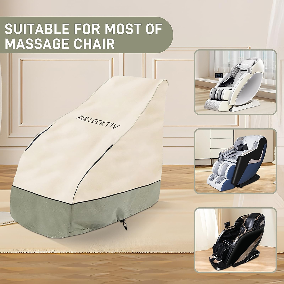 Kollecktiv Massage Chair Cover, Waterproof Dustproof Protector Cover for Full Body Massage Chair Recliner, Cover with Drawstring, Zero Gravity Recliner Massage Chair Protector Cover
