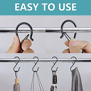 Larmstom 6 S-Hooks with Safety Clasps, Rustproof Coated S Metal Hooks for Hanging Plants, Kitchen Utensils, Jeans, Bags, Pots and Pans, 3.5-Inch, Black