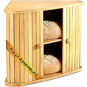 Klee Wooden Bread Box | Bamboo Bread Holder | Corner Bread Keeper Storage Box, Fully Assembled