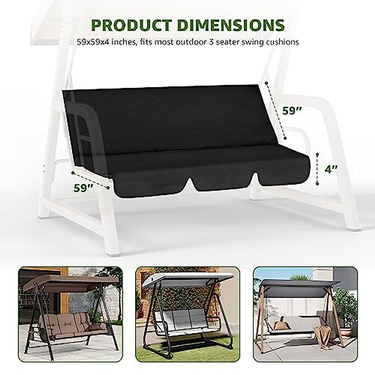 Patio Swing Cushion Cover Replacement Waterproof Outdoor Swing Seat Cover 3 Seater Dustproof Protective Covers for 3 Seat Garden Swing Chair Cushions (Only Cover, No Cushion) 59x59x4 Inch