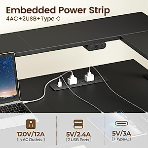 Rolanstar L Shaped Standing Desk with LED Light and Power Outlet, Dual Motor Height Adjustable Electric Standing Desk with Monitor Stand & Keyboard Tray, 61.2" Sit Stand Desk Black