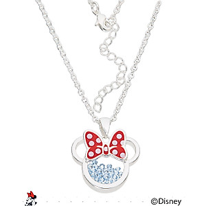 Disney Women and Girls Birthstone Jewelry Minnie Mouse December Light Blue Topaz Cubic Zirconia Shaker Pendant Necklace, Silver Plated, 18+2" Extender