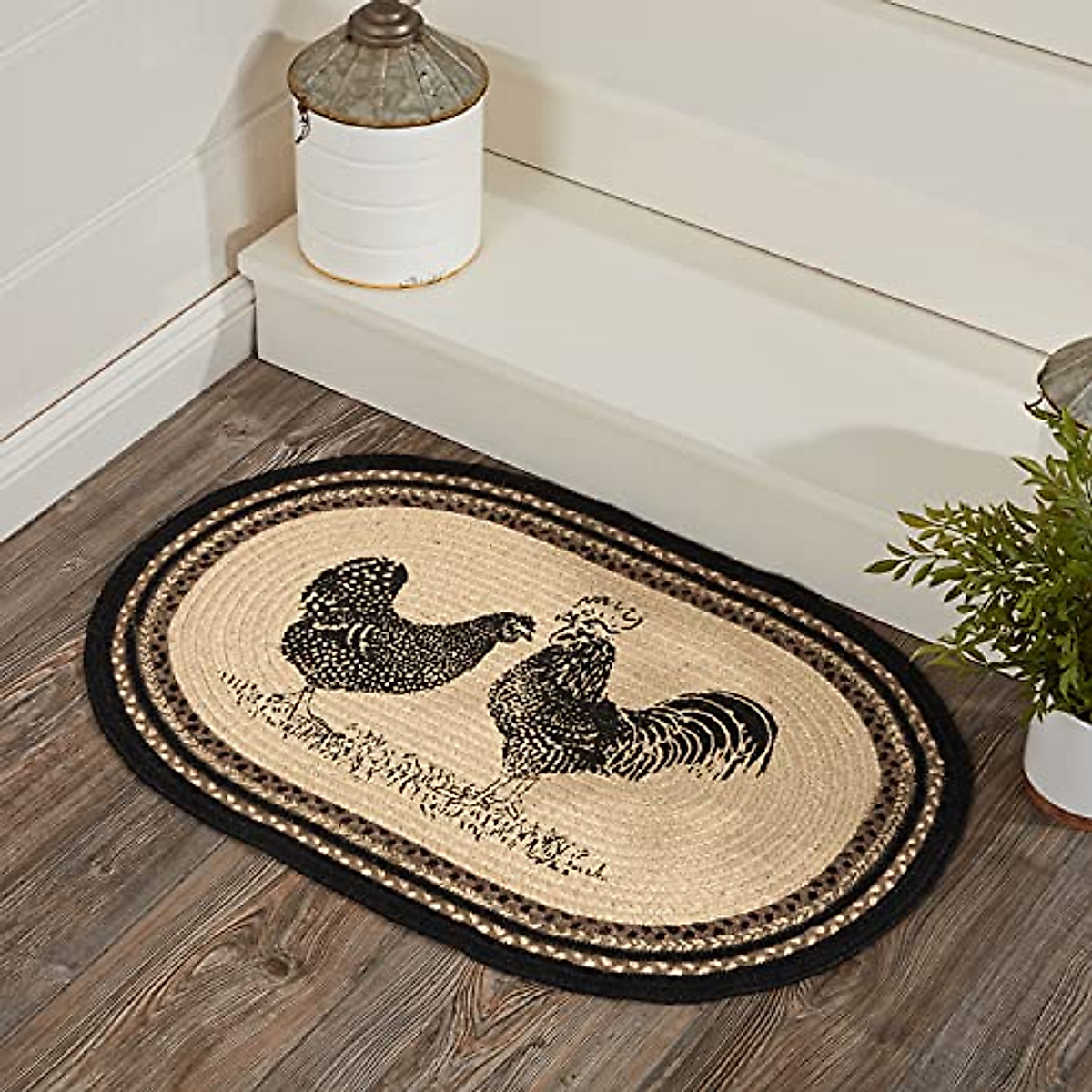 VHC Brands Sawyer Mill Charcoal Farmhouse Dining Room Living Room Kitchen Floor Natural Jute Rug w/ Pad 20x30 Poultry