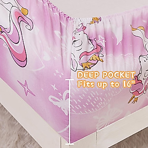 Yibeizi Unicorn Twin Sheets Set for Girls, Kids Cute Princess Printed Bedsheets Microfiber Deep Pocket Bed Sheet & Pillowcase Sets 3 Pieces