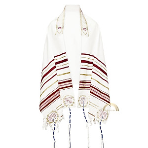 3 ARCHES USA, The Blood Of Yeshua The Messiah,Prayer Shawl from Israel Messianic Tallit Prayer Shawl- Red 72"x 22" Jewish Prayer Shawl with Bag, Scripture Corners & Hebrew Prayer