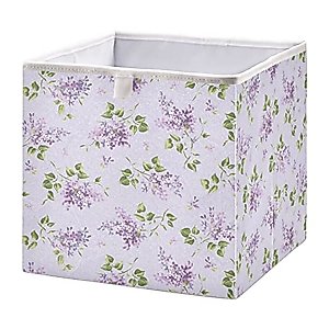 Kigai Storage Basket Flowers Pattern Foldable Storage Bin 11 X 11 X 11 Inches Cube Storage Baskets Box for Shelves Closet Laundry Nursery Bedroom Home Decor