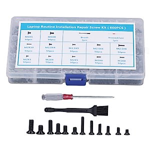 Computer Screws 600Pcs Computer Screw Set, Flat Head Carbon Steel M2 M2.5 M3 with Brush Screwdriver Tool Set Kit for Hard